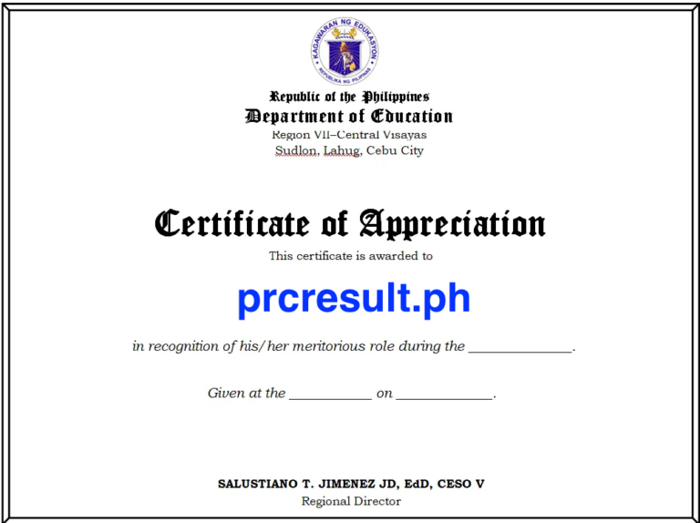 Certificate Of Enrollment DepEd COE - PRC Board Exam Results 2025